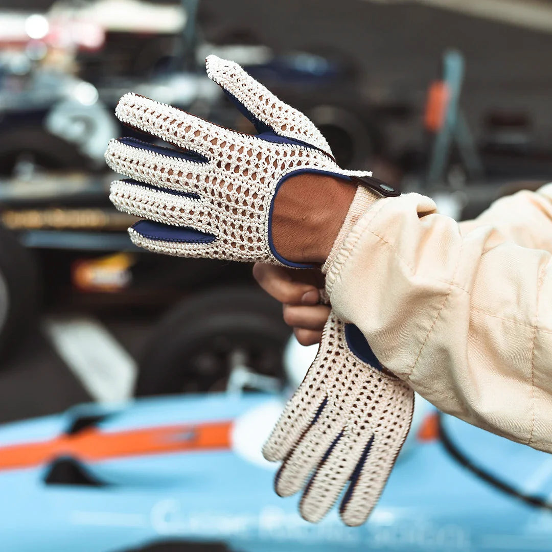 Crochet Driving Gloves – Café Leather